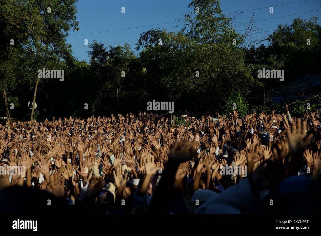 Rohingya people attend the funeral of Rohingya leader Mohibullah in ...