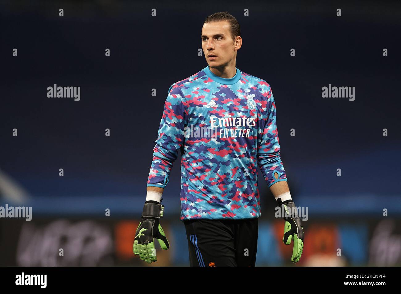 Andriy Lunin of Real Madrid during the warm-up before the UEFA ...