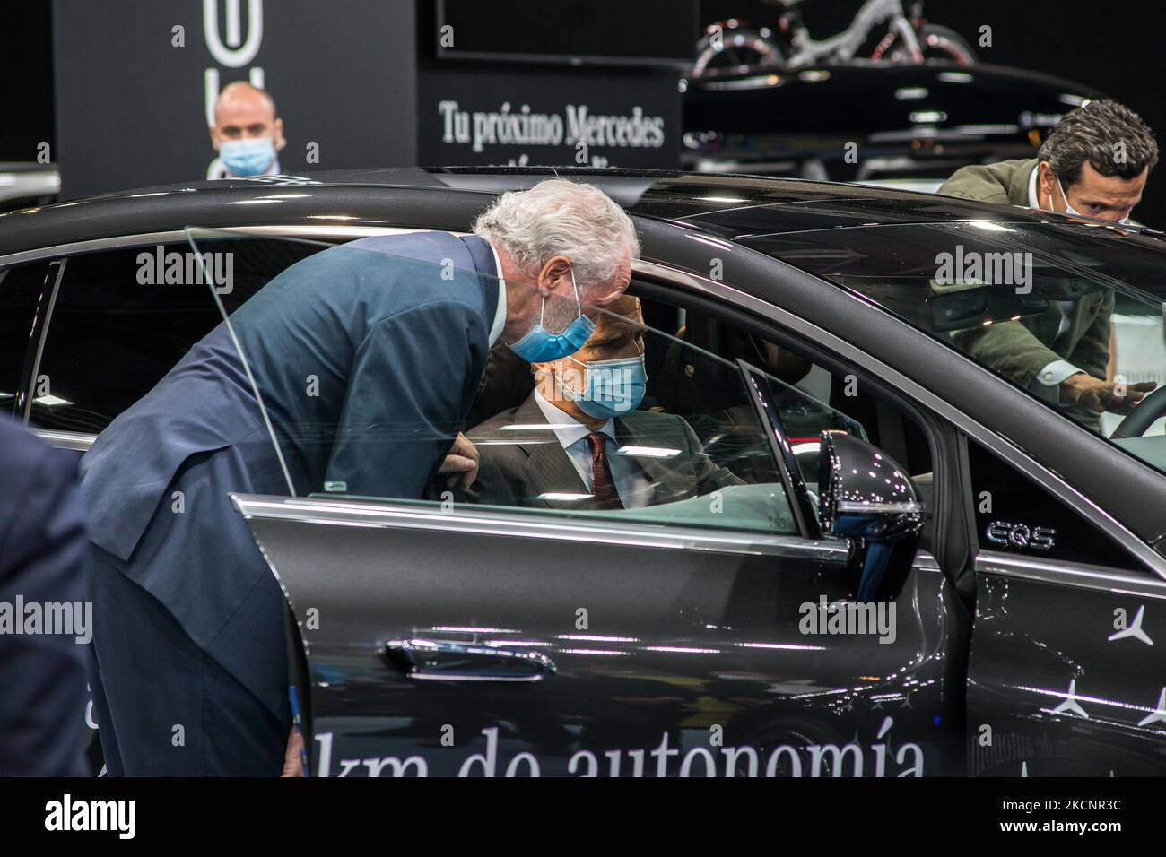 the Spanish King, Felipe VI is seen inside a car on a visit to the ...