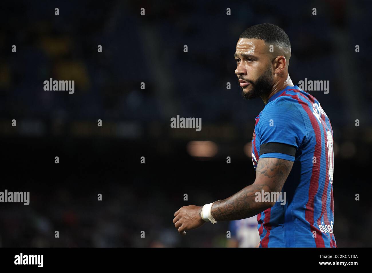 Memphis Depay of Barcelona looks during the La Liga Santander match ...