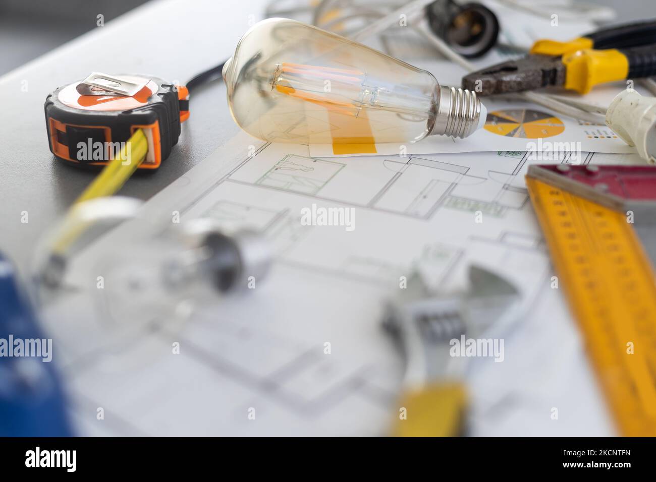 Interior designer working on drawings. Designer at work. Interior ...