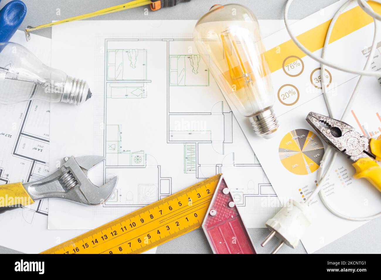 Interior designer working on drawings. Designer at work. Interior ...