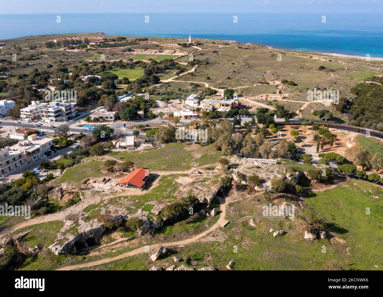 Aerial view of Neo Pafos and the Archaeological Park and Pafos ...