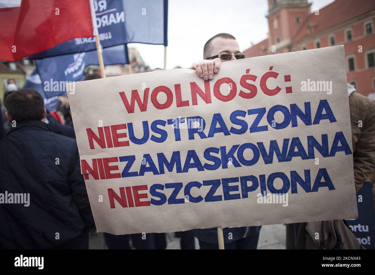 Fearless unmasked unvaccinated freedom placard seen during protest ...