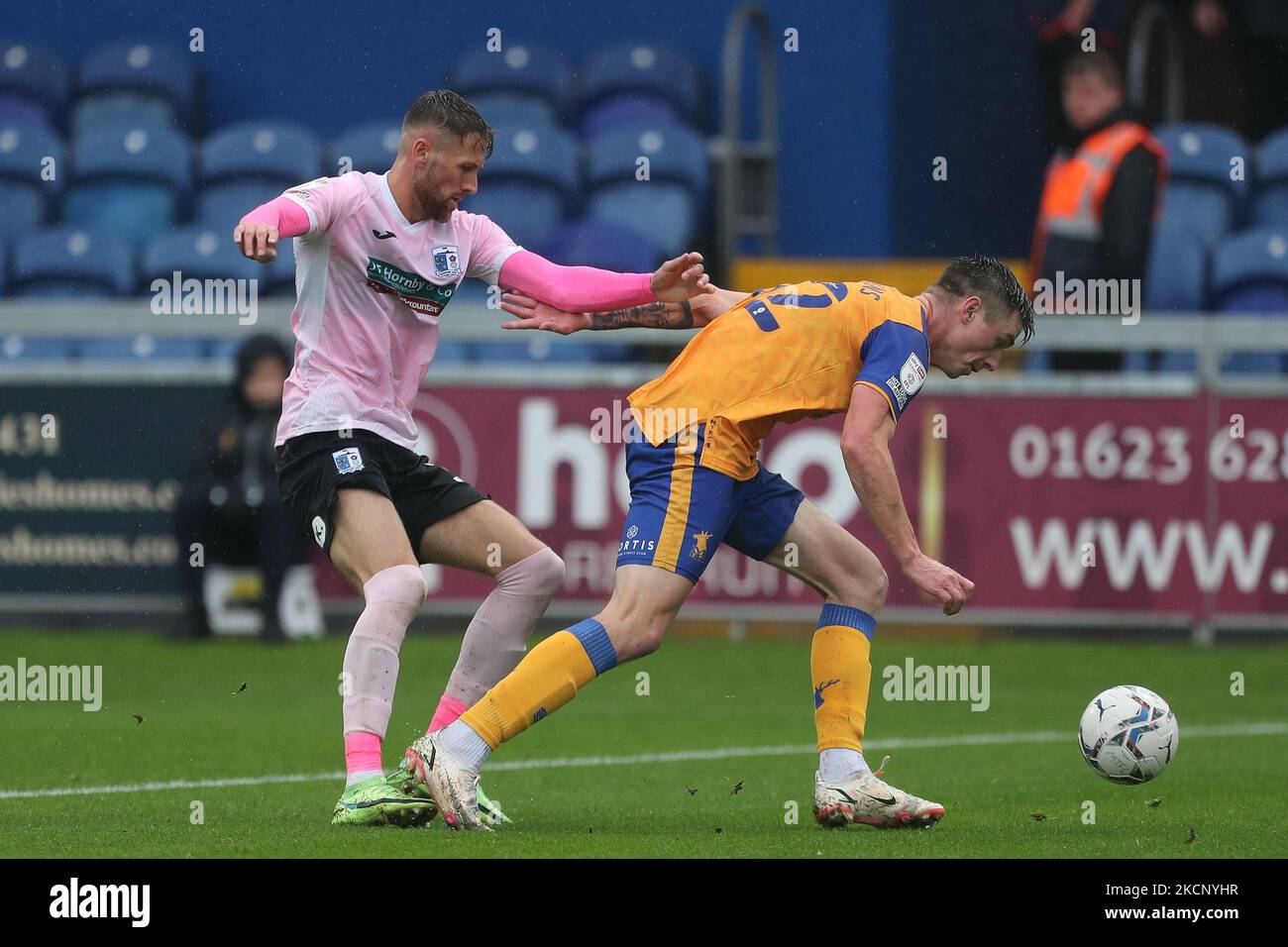 . Barrow's Patrick Brough in action with Mansfield Town's Oliver ...
