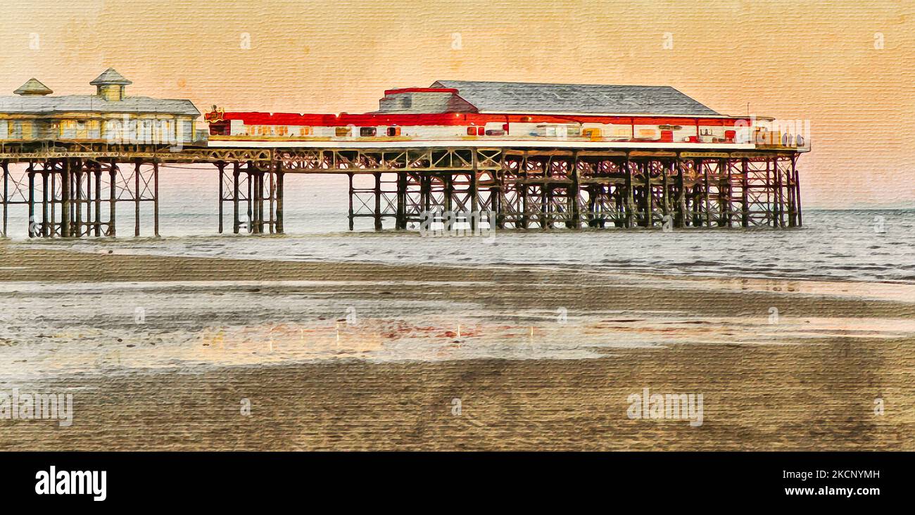 Watercolor painting on canvas. Blackpool England. Travel illustration ...