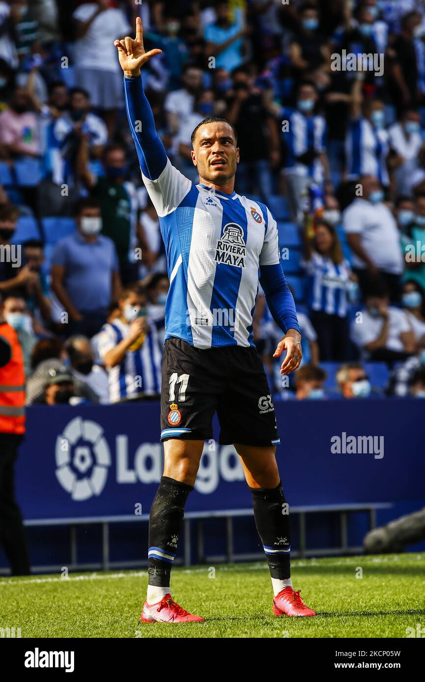 11 Raul de Tomas of RCD Espanyol celebrates a goal during the La Liga ...
