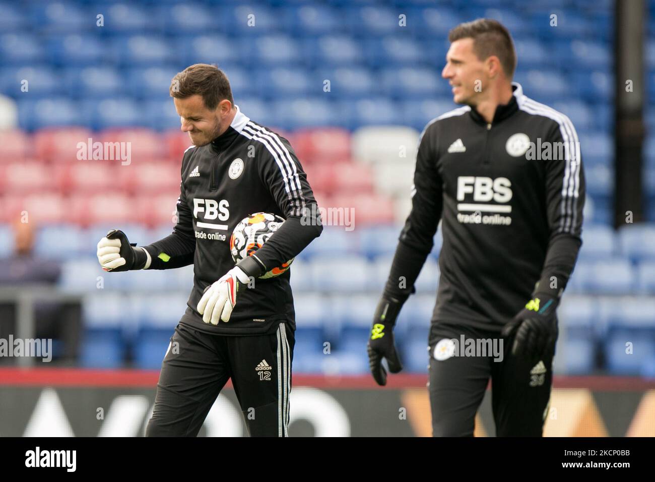 Danny Ward of Leicester warms up during the Premier League match ...