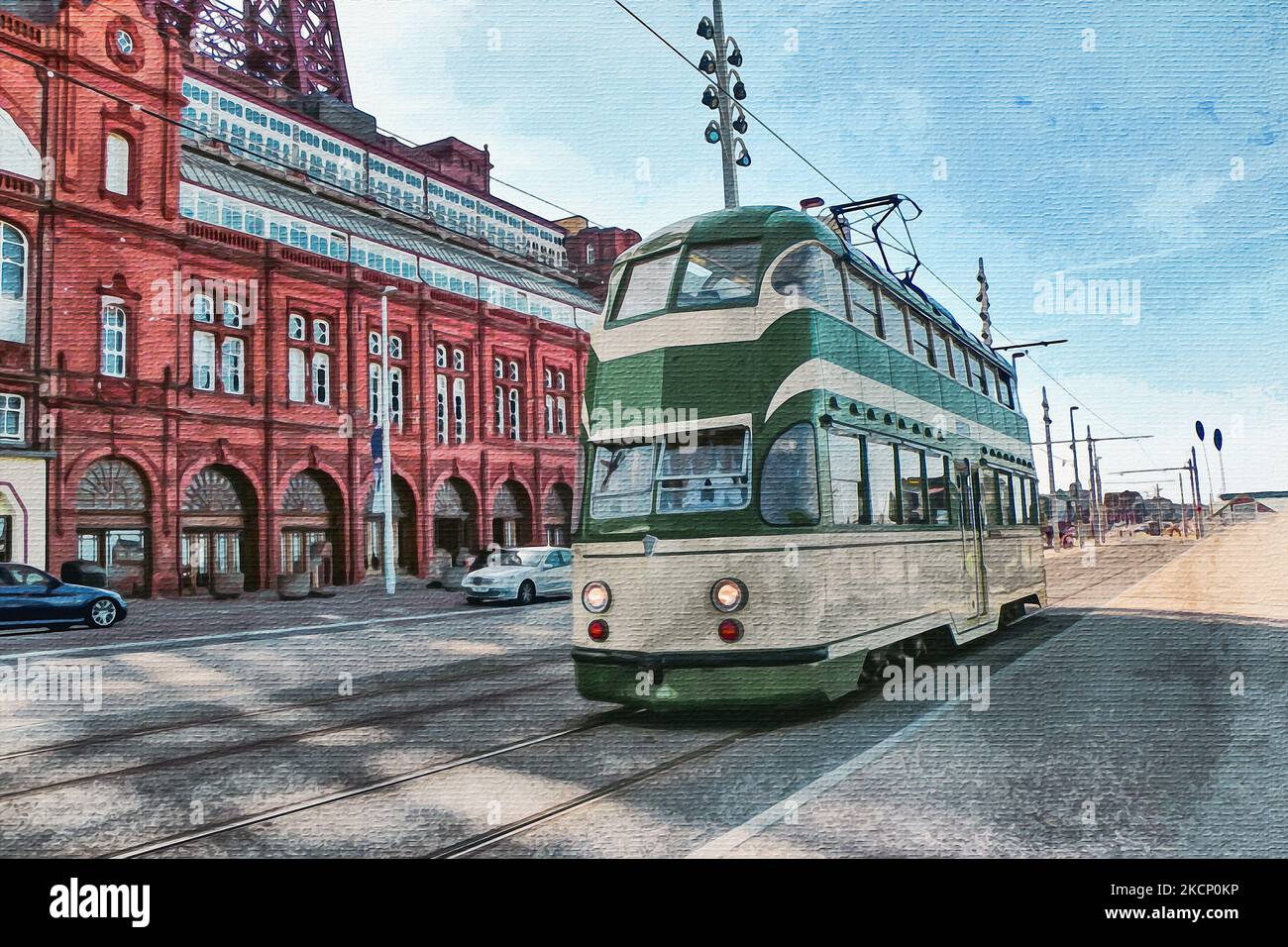 Watercolor painting on canvas. Blackpool England. Travel illustration ...