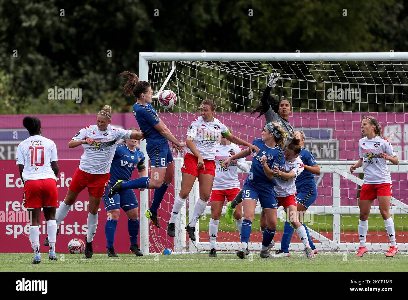 Durham Women's Sarah Robson heads at goal during the FA Women's ...