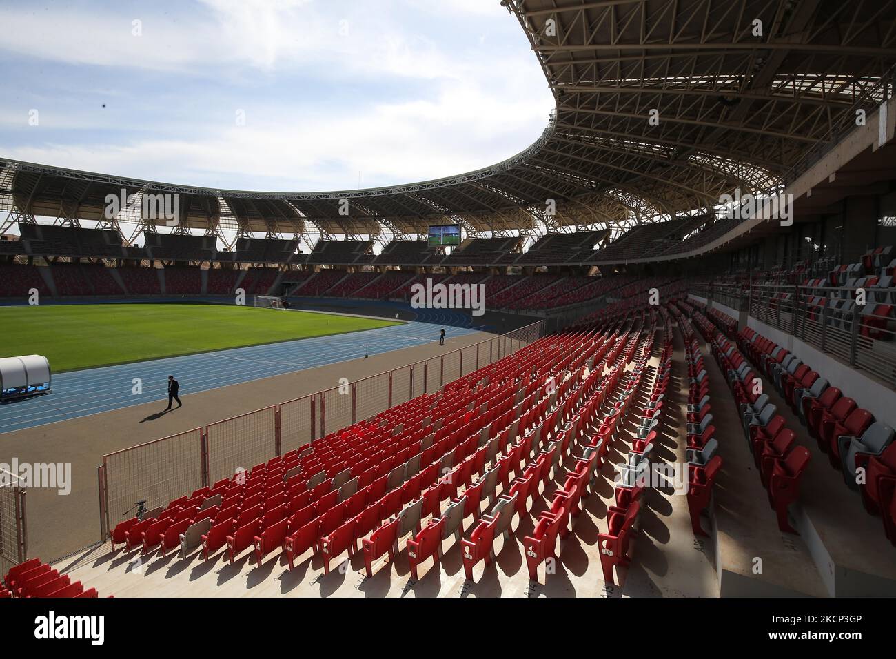 A general view shows the Olympic stadium where the Mediterranean Games ...