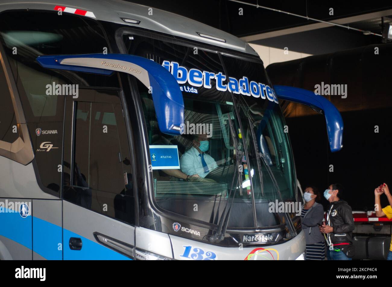 A bus with the Brazilian football team members leaves the Grand Hyatt ...