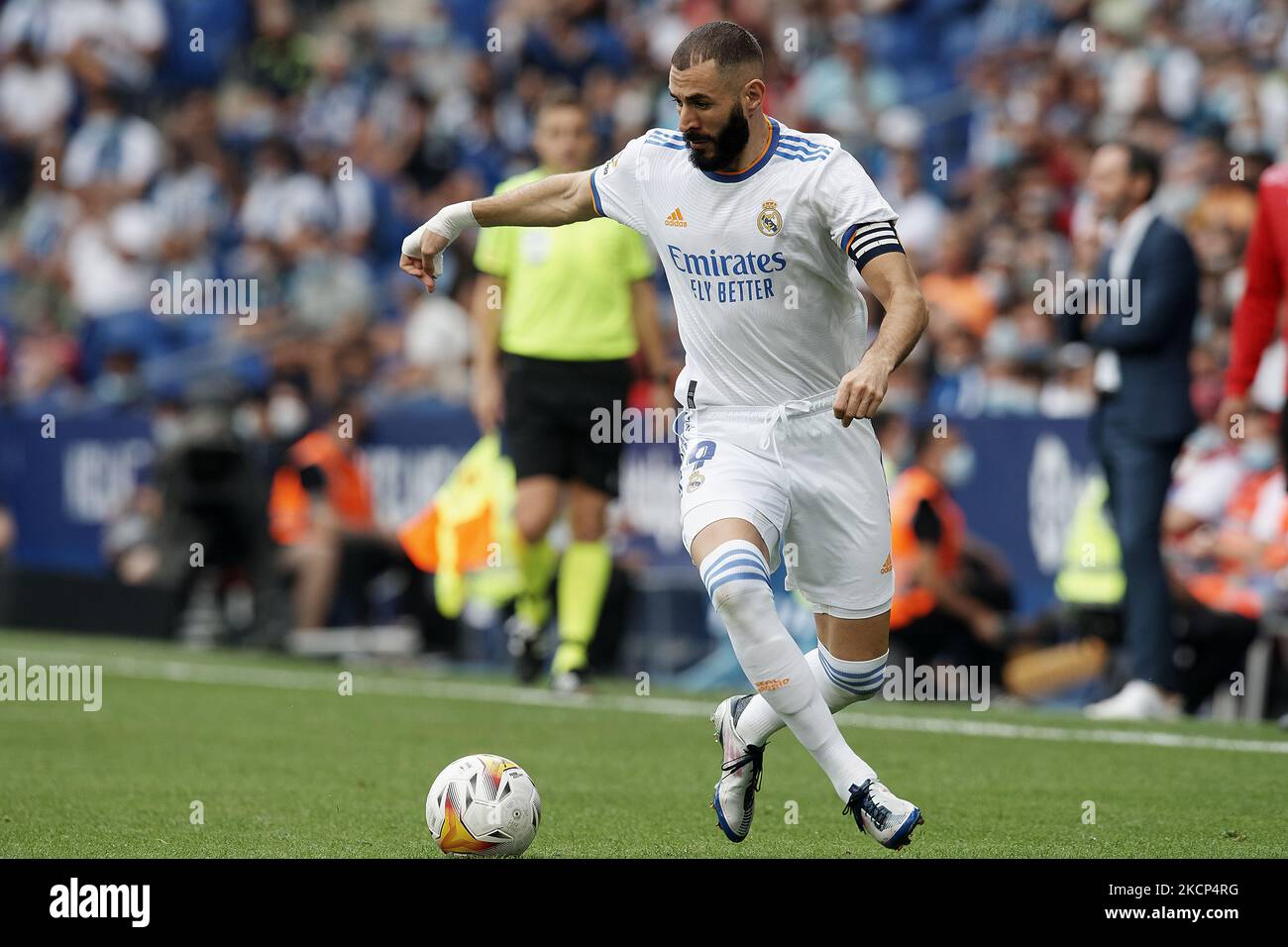 Karim Benzema of Real Madrid in action during the La Liga Santander ...