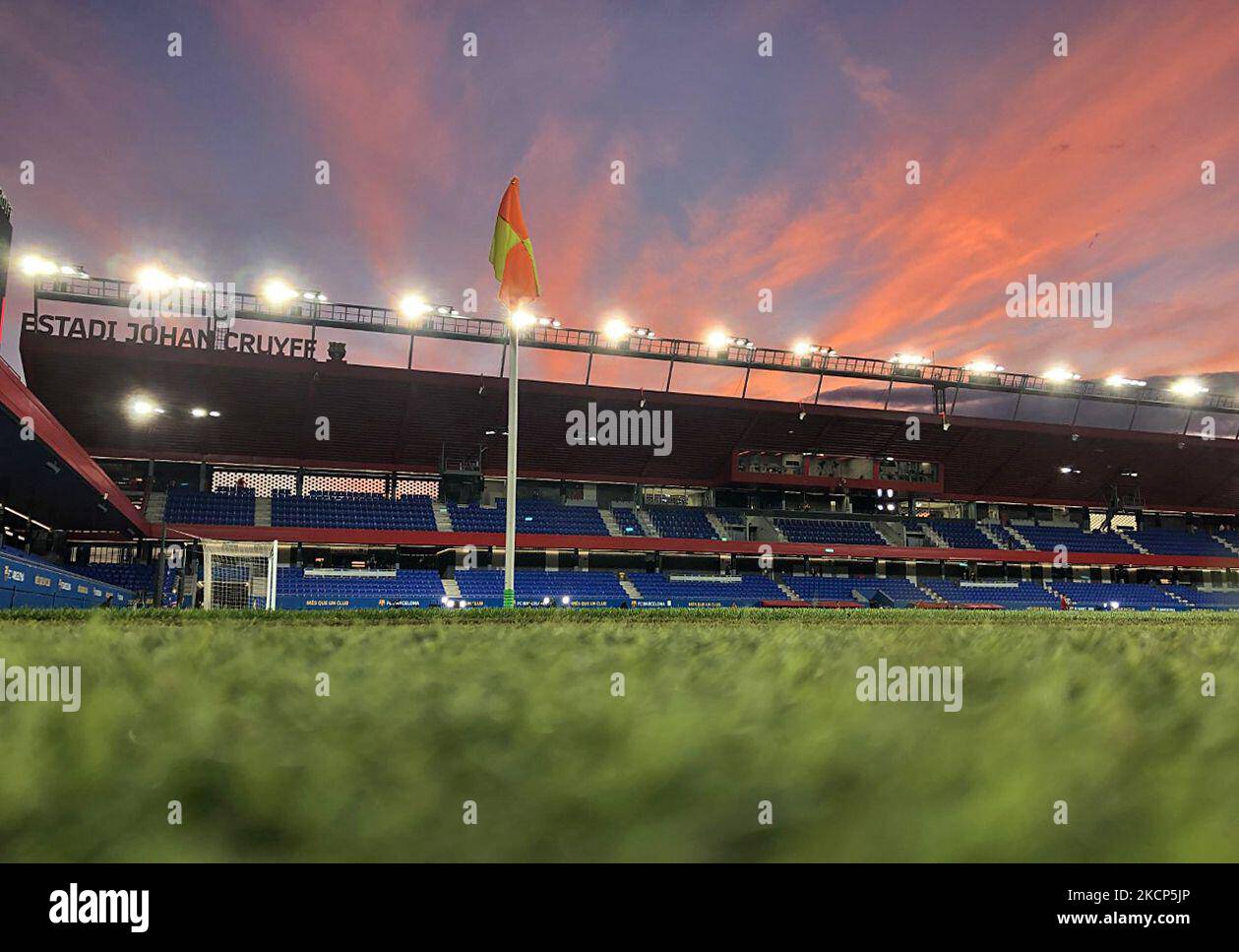 Sunset at the stadium during the match between FC Barcelona and Arsenal ...
