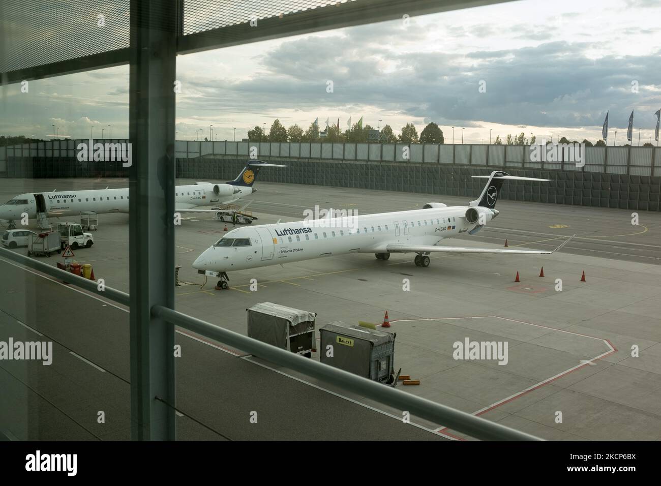 Lufthansa airplanes at the Munich International Airport in Munich ...