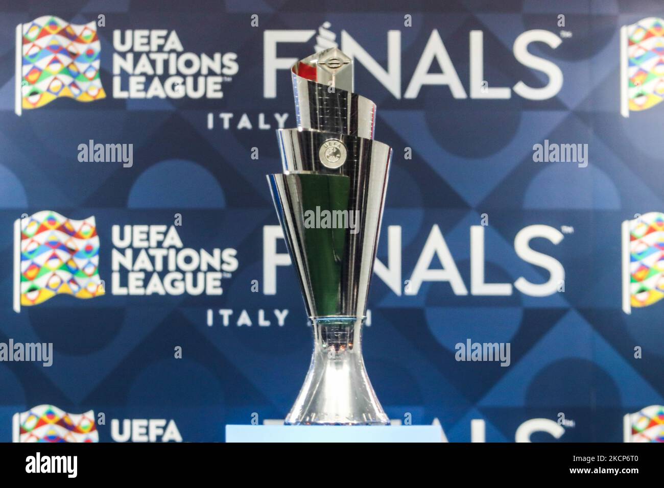 UEFA Nations League Trophy is seen during UEFA Nations League Trophy ...