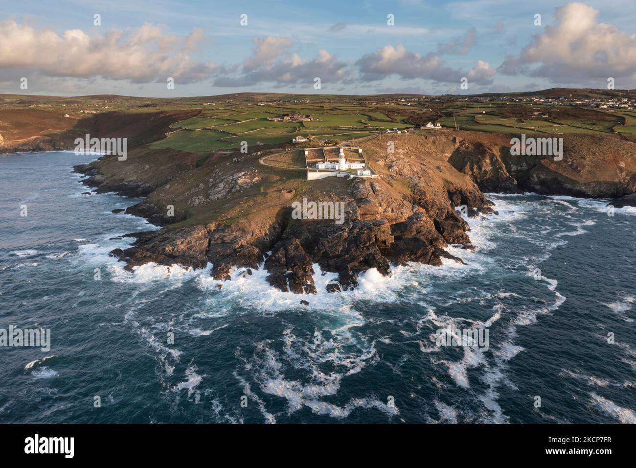 Beautiful aerial drone landscape image of Pendeen Lighthouse in ...