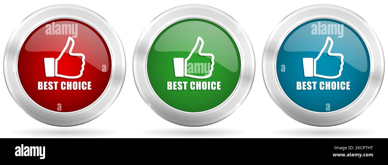 Best choice vector icon set. Red, blue and green silver metallic web ...