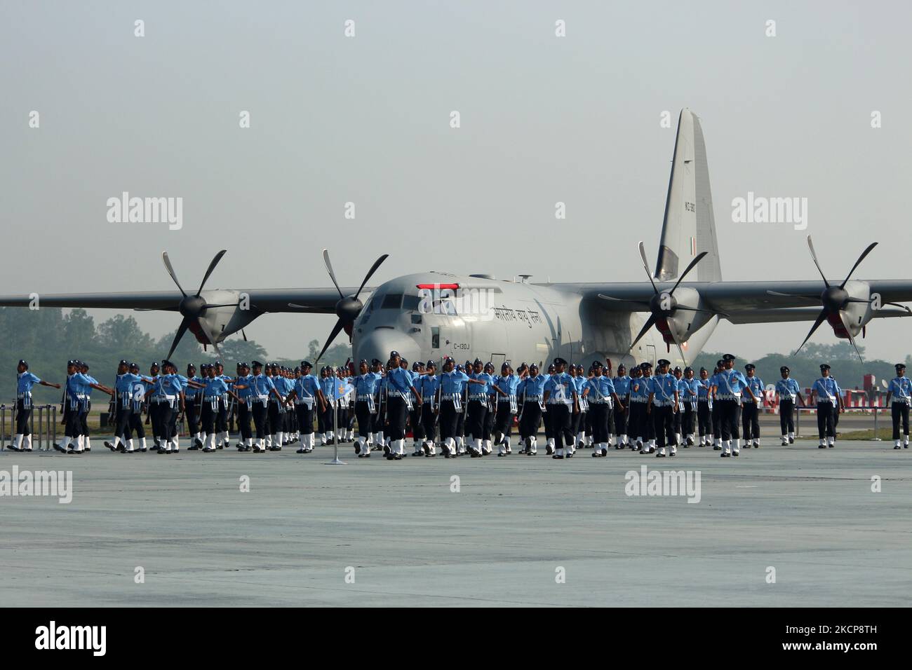 Indian Air Force (IAF) soldiers march past during the 89th Air Force ...