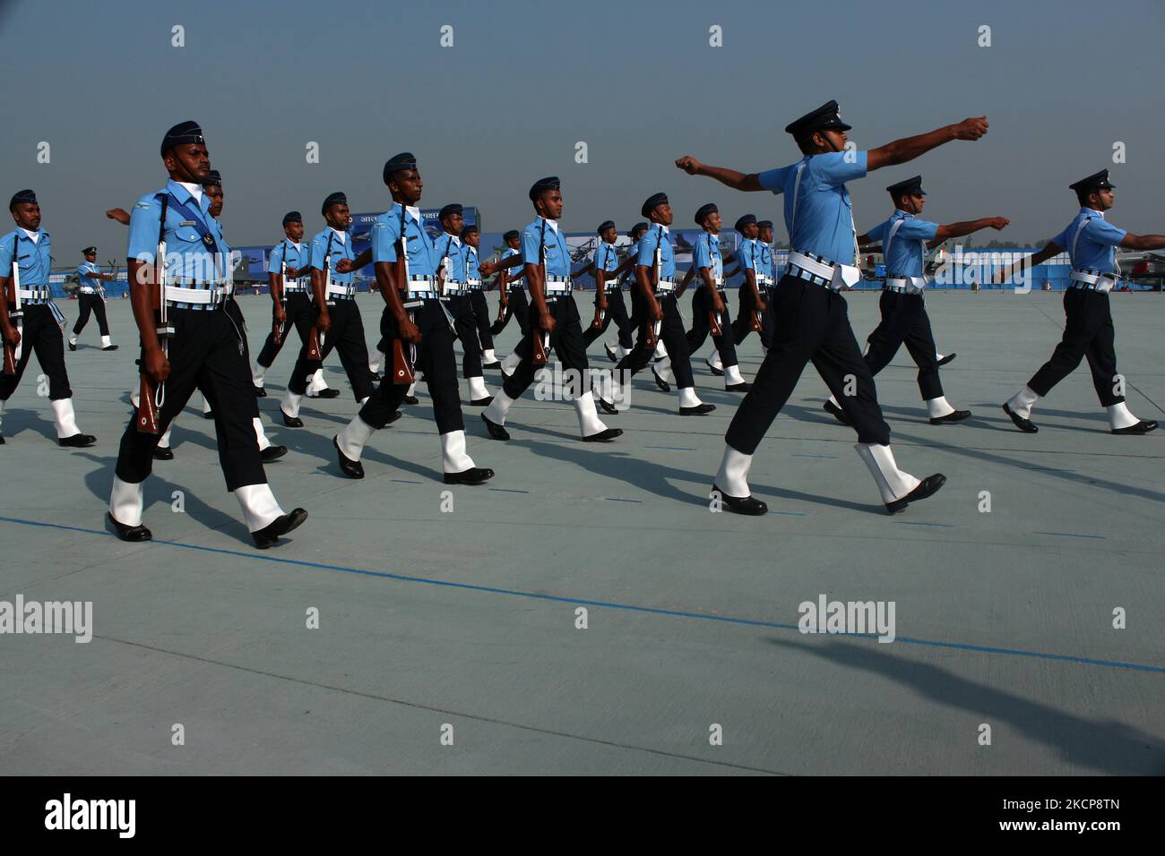 Indian Air Force (IAF) soldiers march past during the 89th Air Force ...