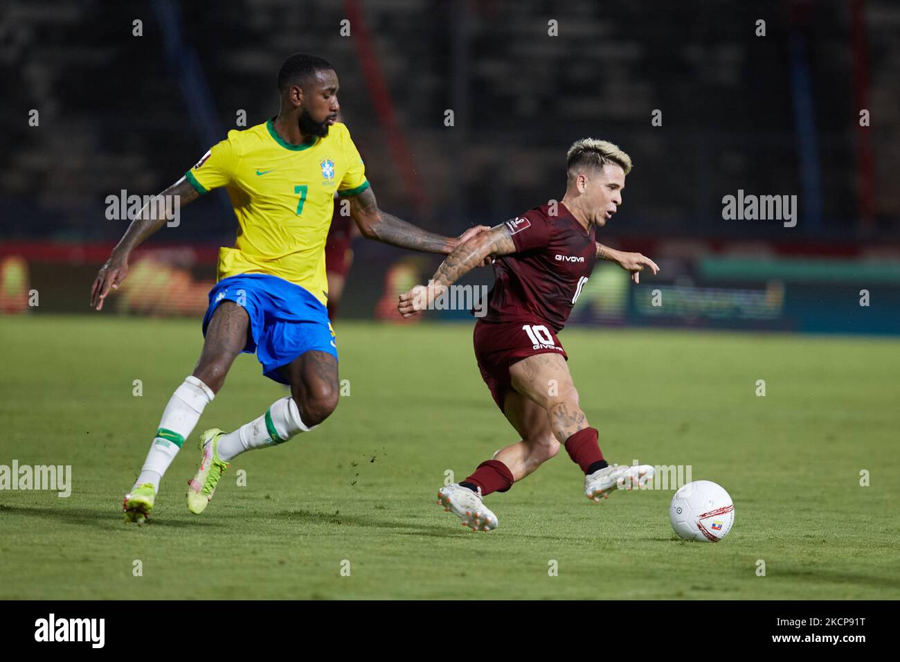 Yeferson Soltedo of Venezuela drives the ball during the match between ...