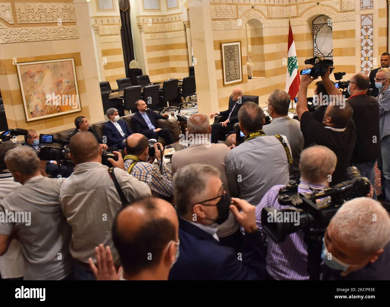 Lebanon Prime Minister Najib Mikati (R) and Iran's Foreign Minister ...