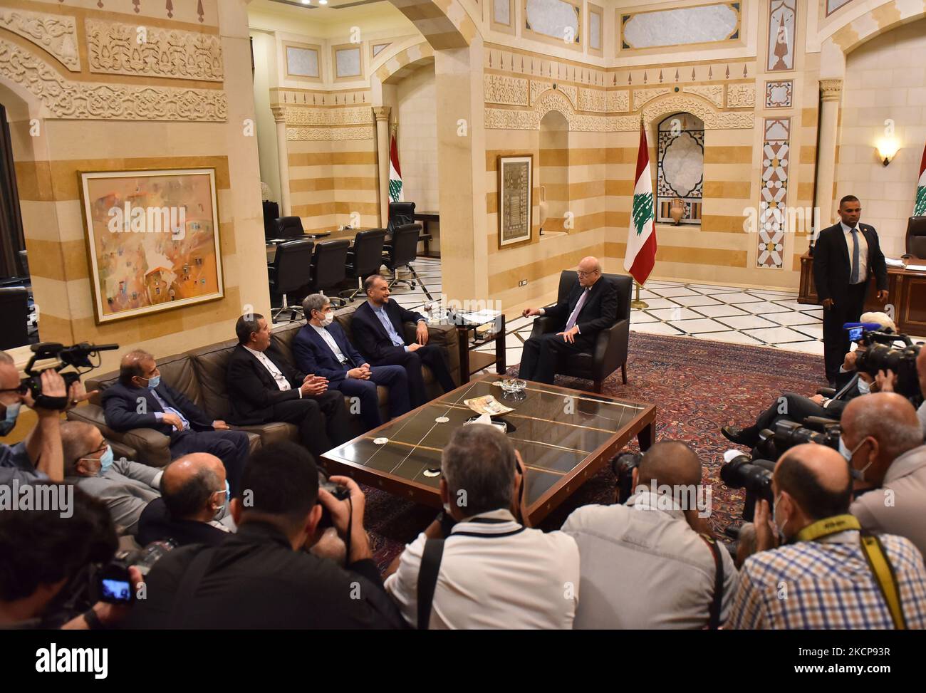 Lebanon Prime Minister Najib Mikati (R) and Iran's Foreign Minister ...