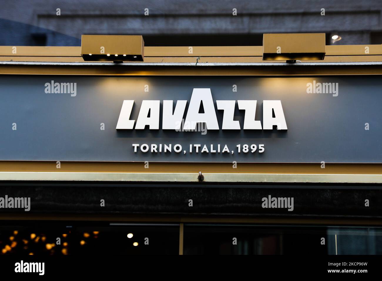 Lavazza logo is seen on the cafe in Milan, Italy on October 6, 2021 ...