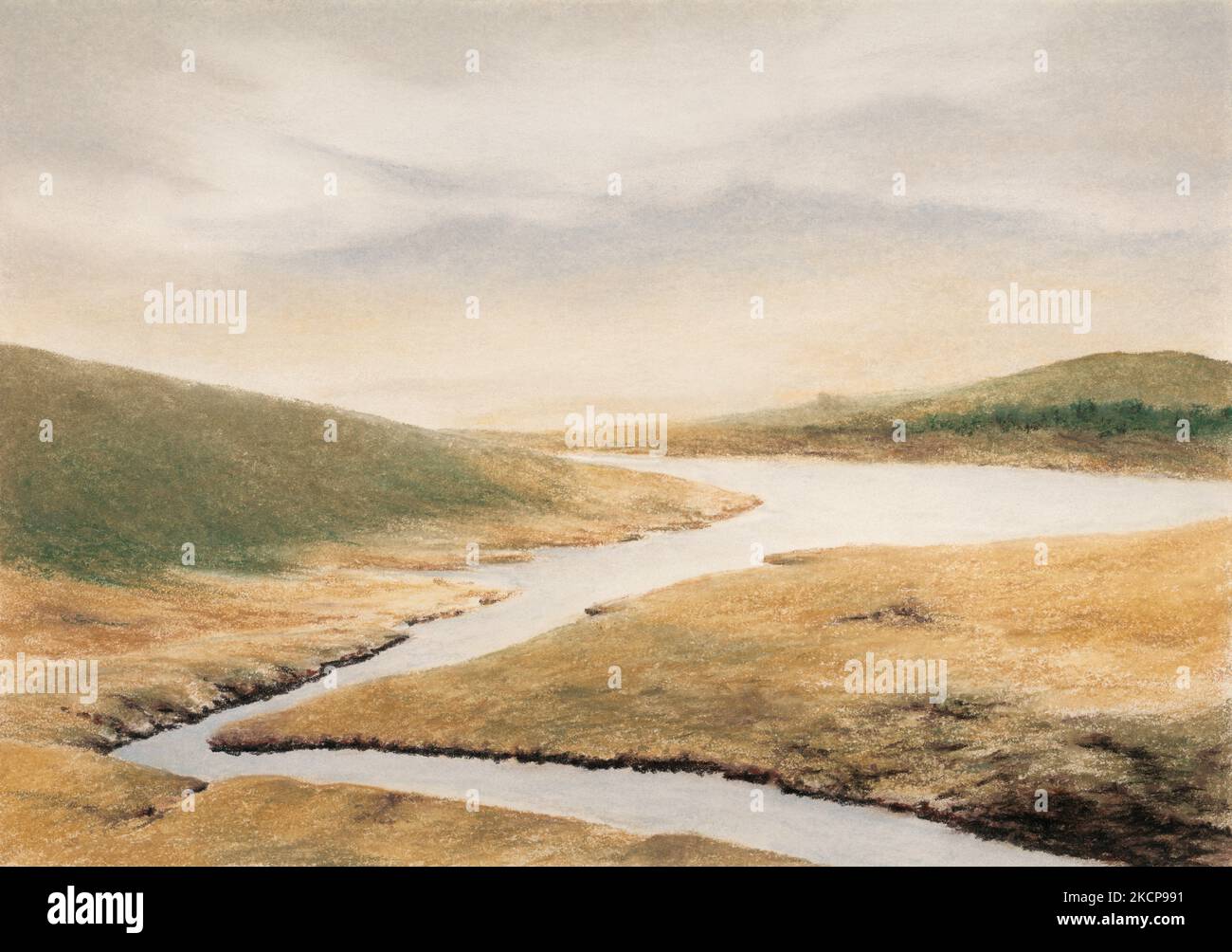 River meander. Soft pastel on cardboard Stock Photo - Alamy