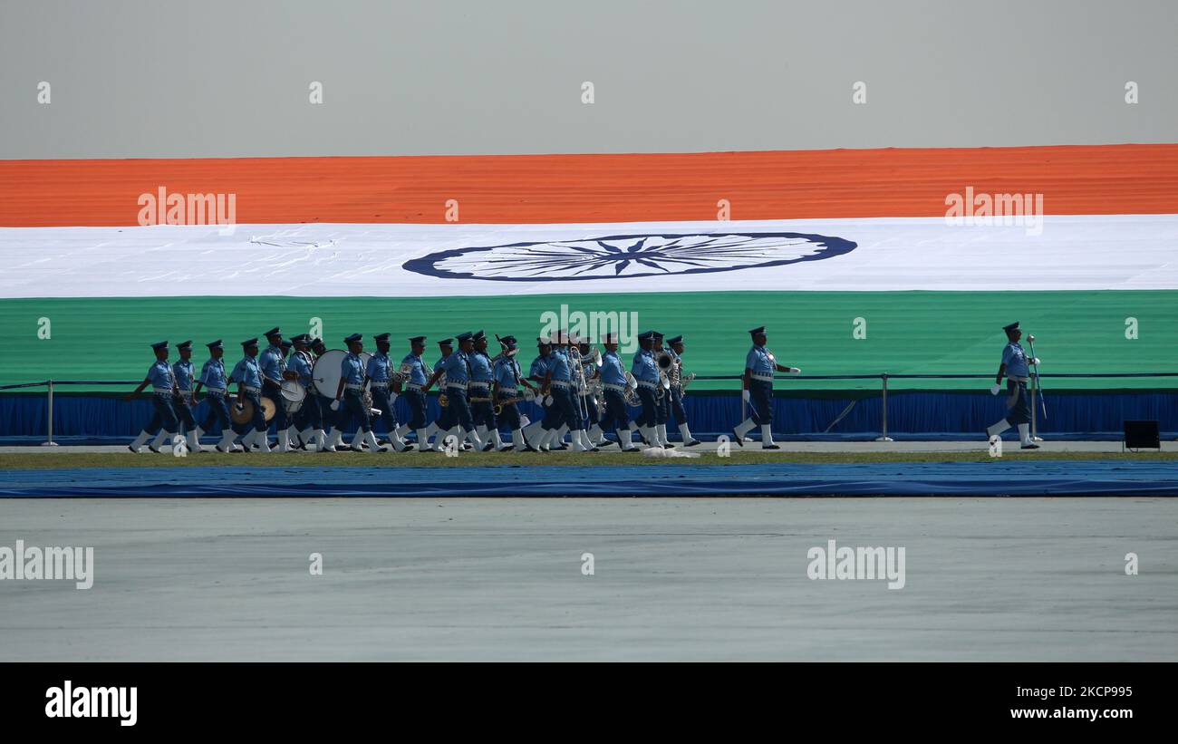 Indian Air Force (IAF) soldiers march past during the 89th Air Force ...