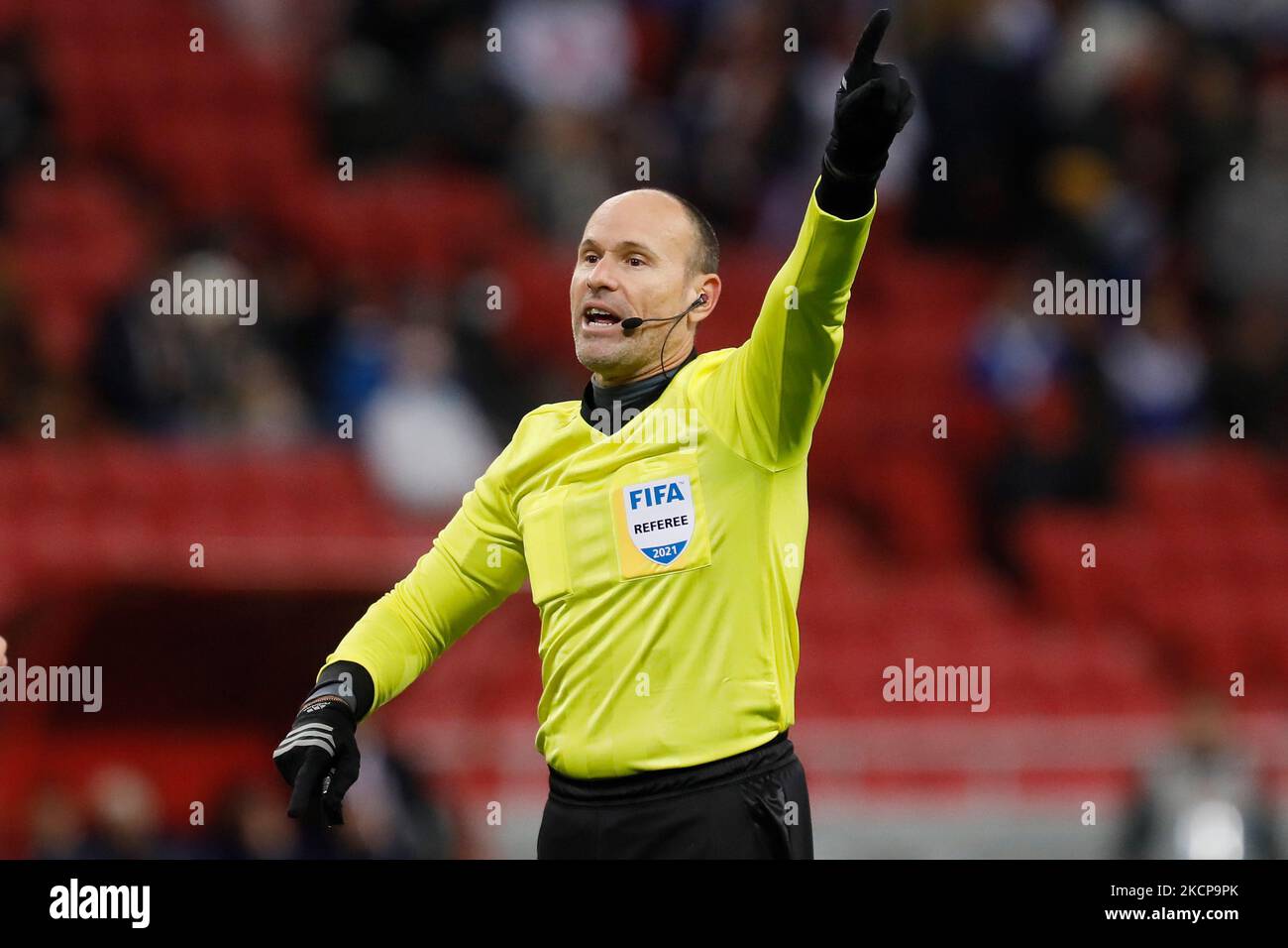 Referee Antonio Mateu Lahoz gestures during the FIFA World Cup Qatar ...