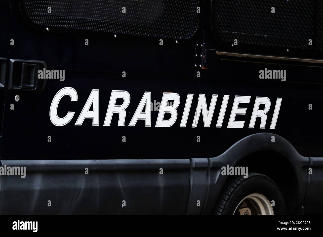 Carabinieri sign is seen on a car in Milan, Italy on October 6, 2021 ...
