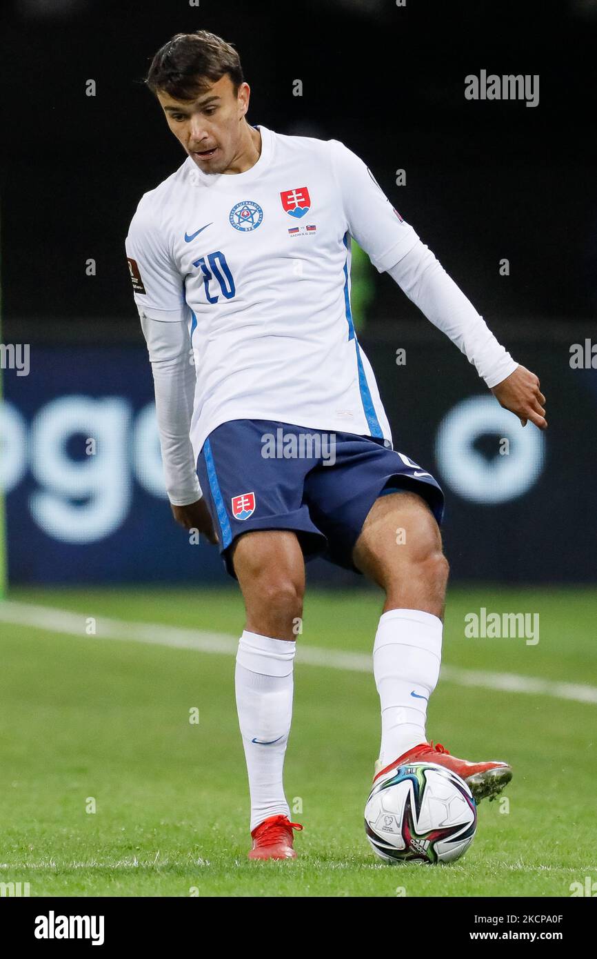 David Strelec of Slovakia passes the ball during the FIFA World Cup ...