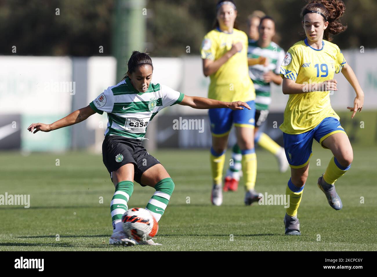 Brenda Perez In action during the match for Liga BPI between Sporting ...