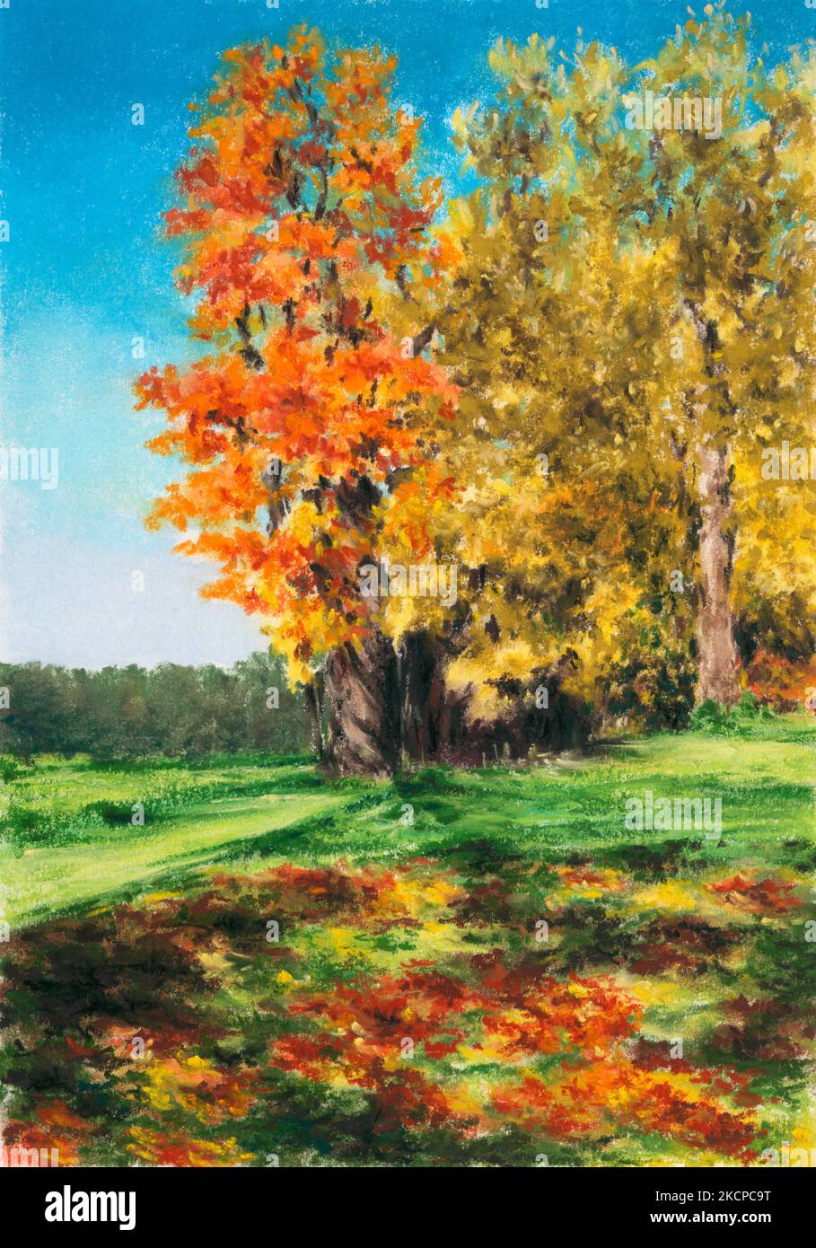 Autumn landscape. Soft pastel on paper Stock Photo - Alamy