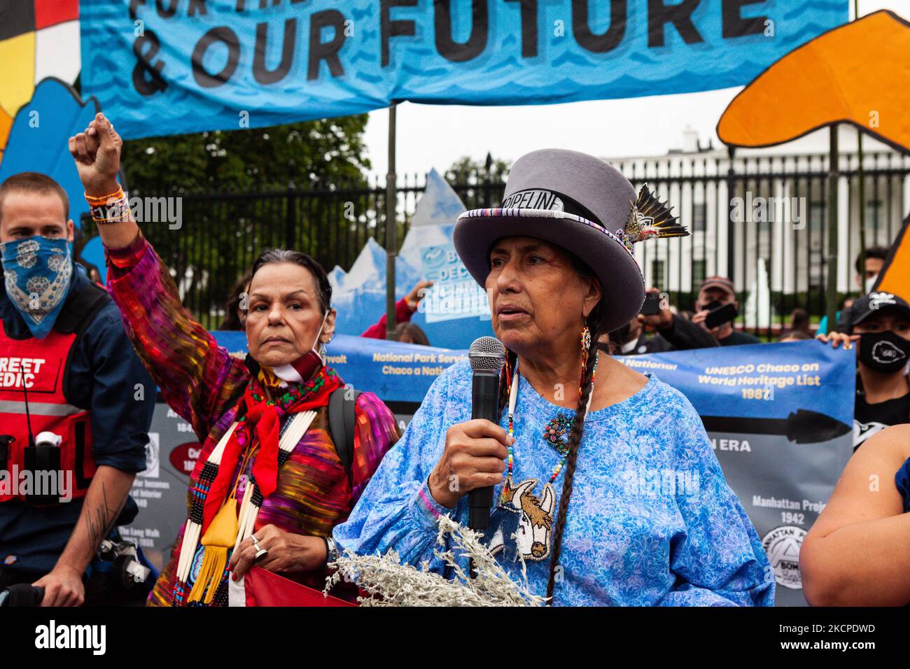 Casey Camp Horinek of the Ponca Nation speaks during a protest at the ...