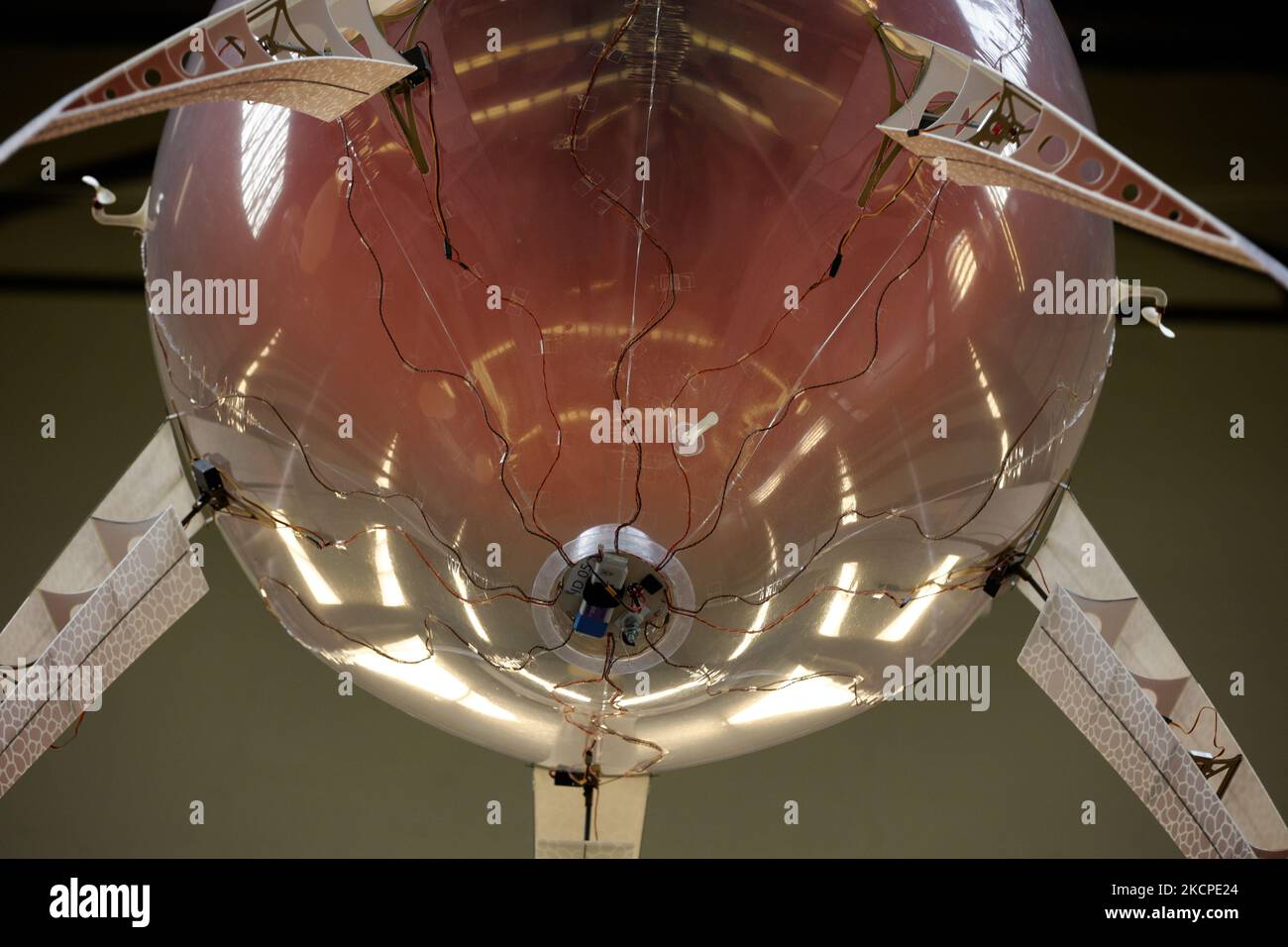 A close-up of one of the helium-filled, rotor-propelled 'aerobes ...