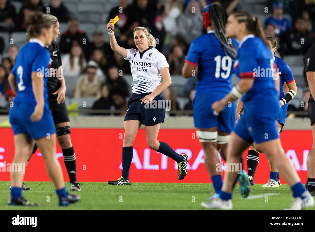 Match referee Joy Neville from Ireland gives a Yellow card to France's ...