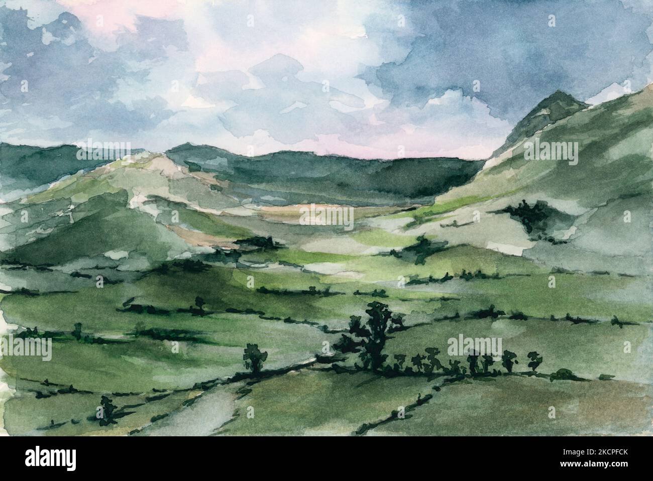 Hills. Watercolor on paper Stock Photo - Alamy