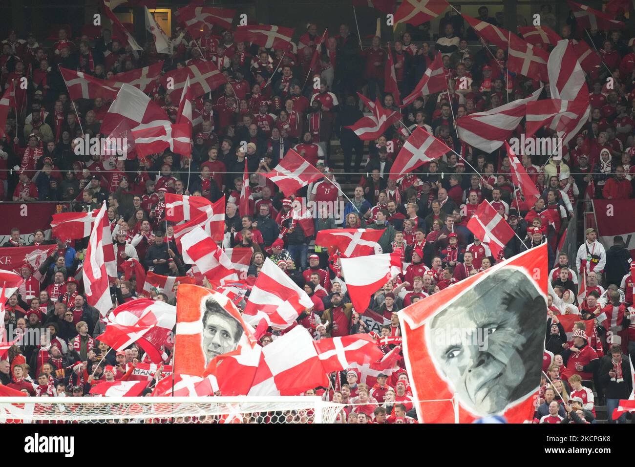 Danish fans during Denmark against Austria, World Cup Qualification at ...