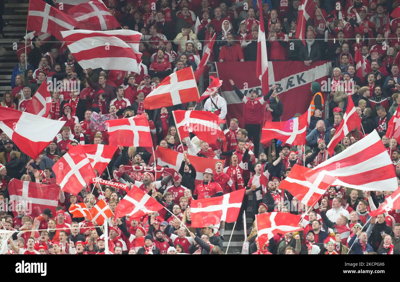 Danish fans during Denmark against Austria, World Cup Qualification at ...