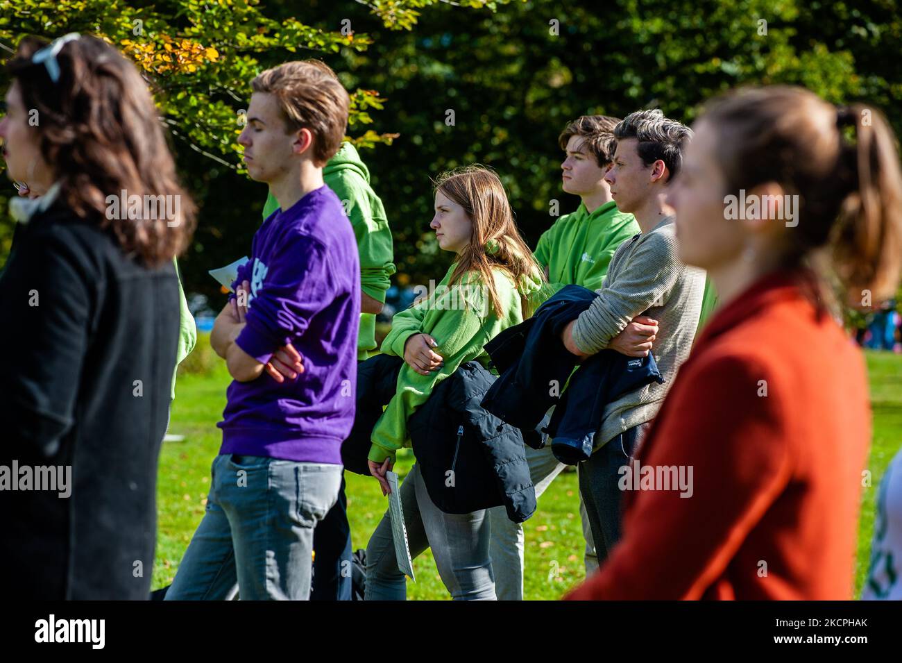 Young people are listening the speeches gaven during the demonstration ...