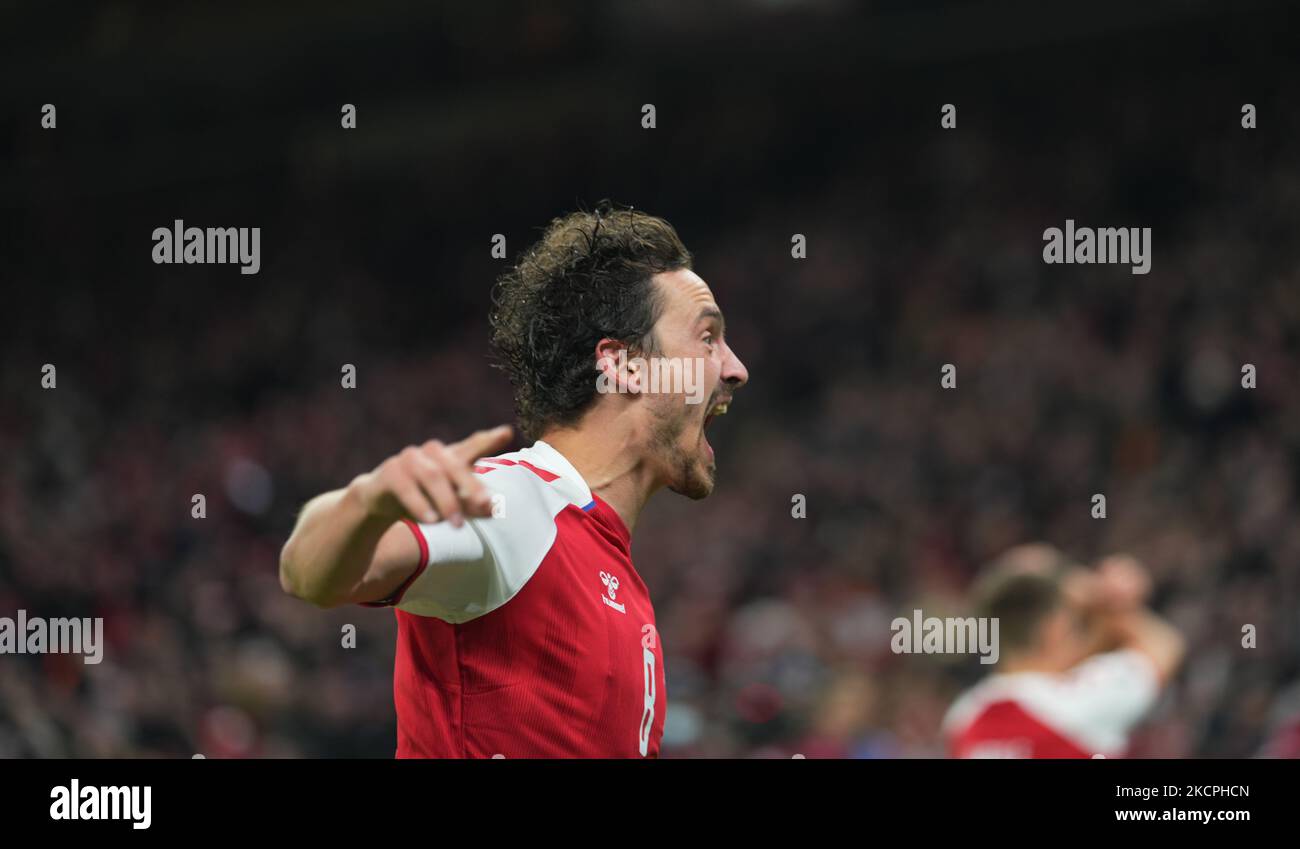 Thomas Delaney of Denmark celebrates scoring their first goal during ...