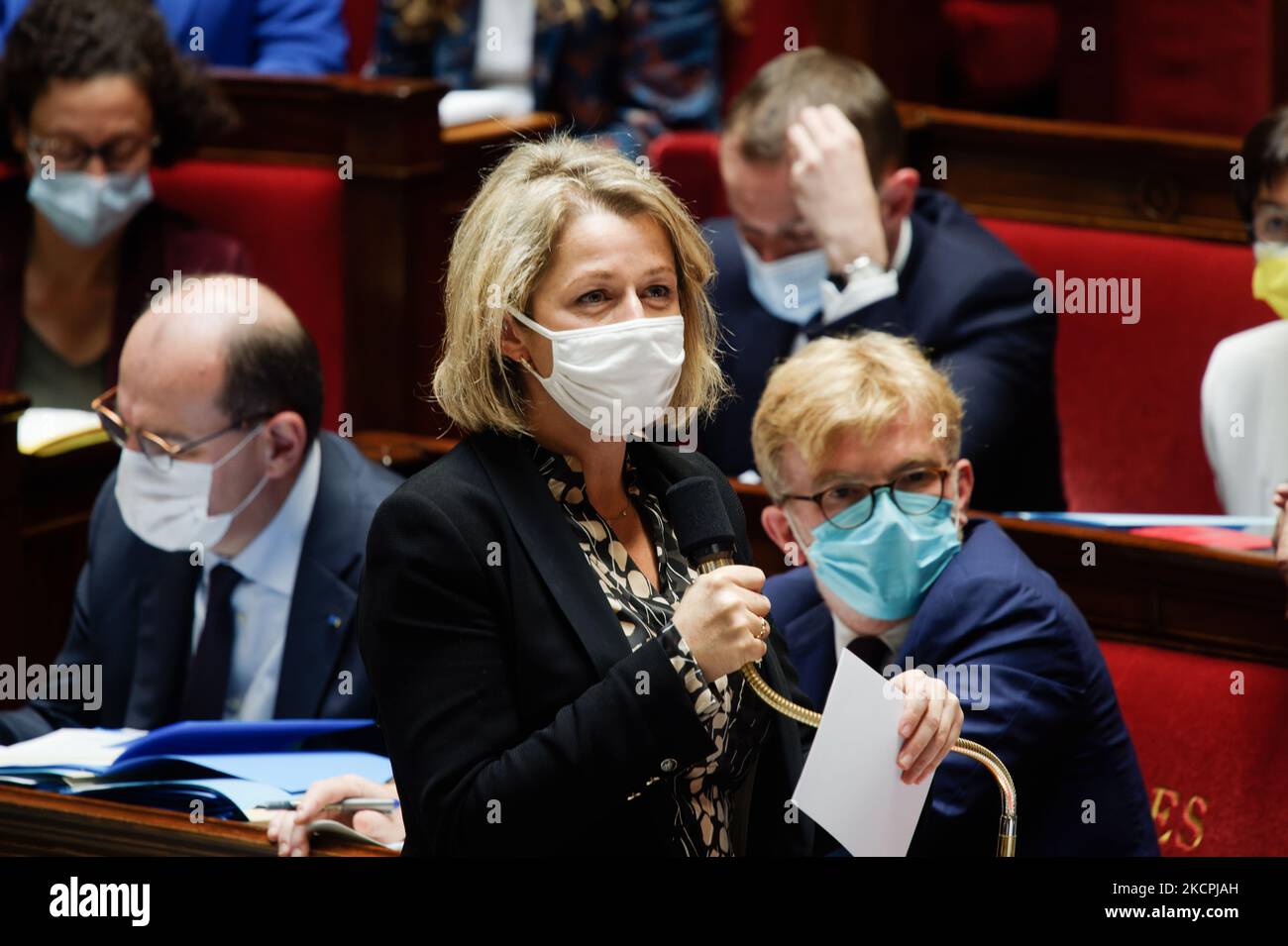 French Ecological Transition Minister Barbara Pompili speaks during a ...