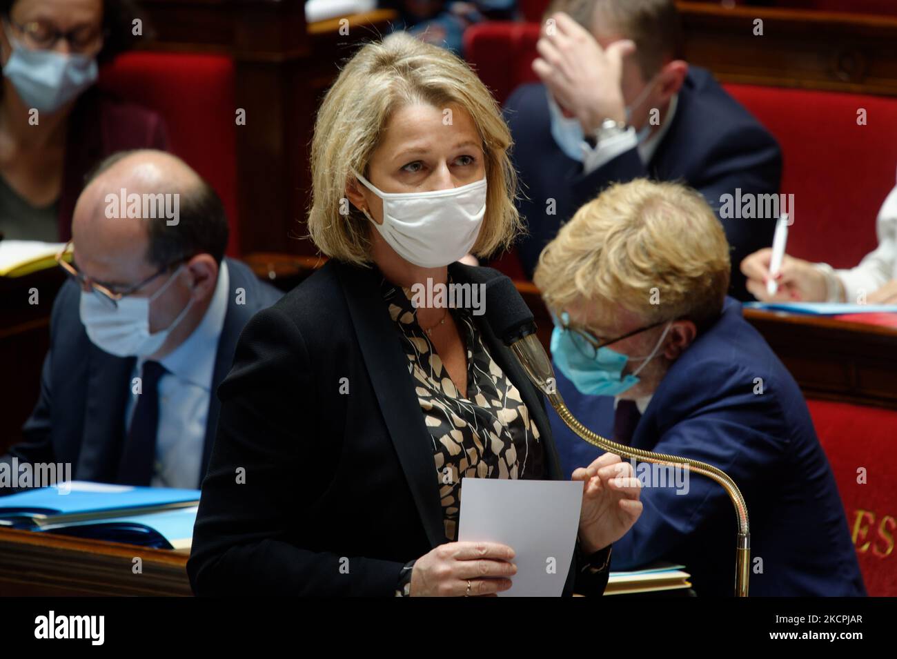 French Ecological Transition Minister Barbara Pompili speaks during a ...