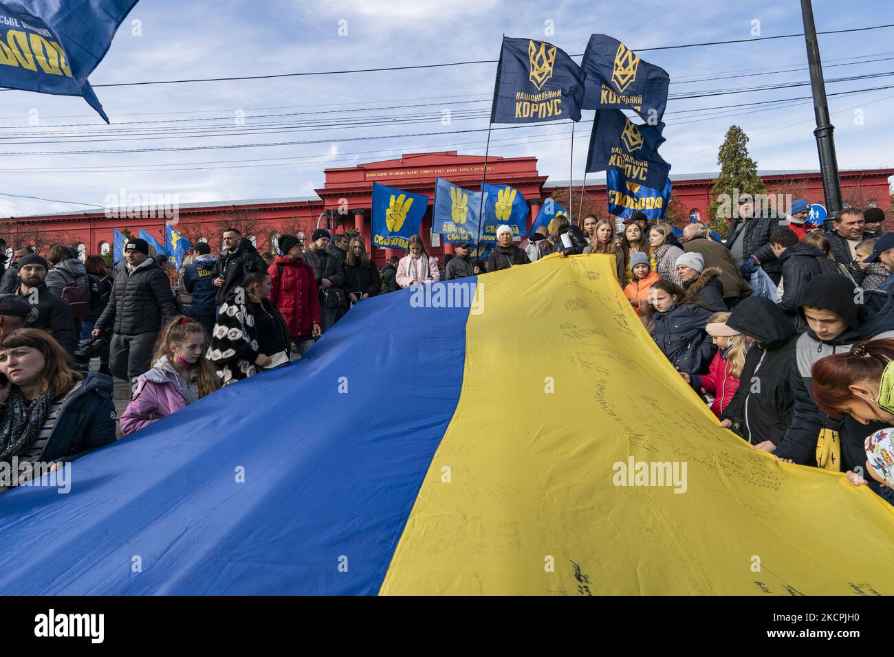 Huge ukrainian flag during a nationalist demonstration for the Day of ...