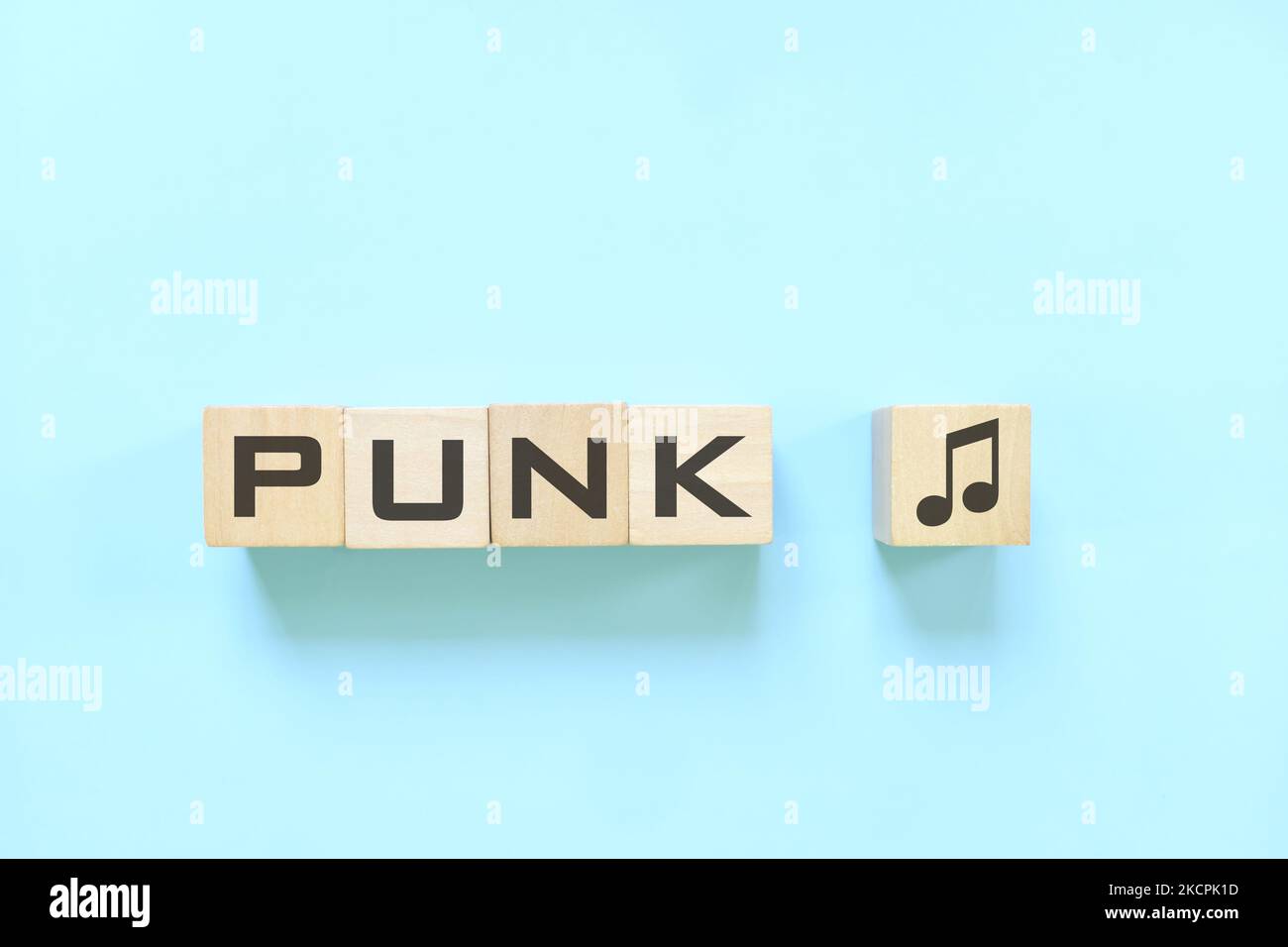 Punk rock music genre or style concept. Creative flat lay typography ...