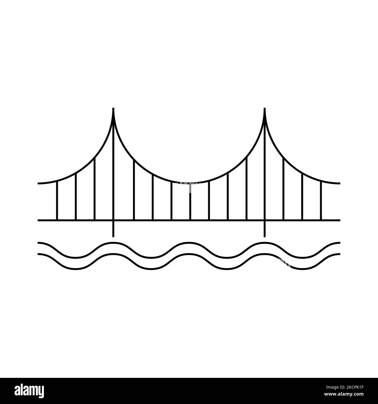 Silhouette bridge icon, urban architecture design, travel line ...