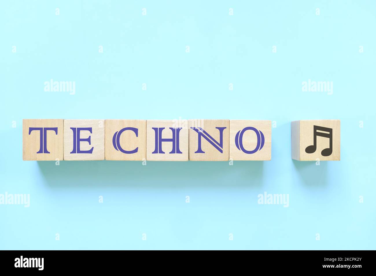 Techno music genre or style concept. Creative flat lay typography ...