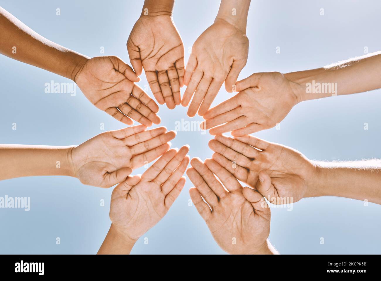 Hands in circle, teamwork or business people with support ...
